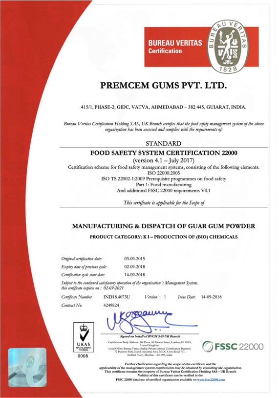 Certifications - Premcem Gums